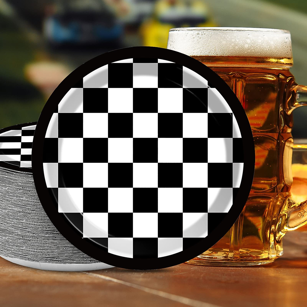 48 Pieces Black and White Checkered Flag Party Paper Plates for Race Car Party Supplies 7" Racing Car Theme Disposable Dessert Plates for Boys Men Birthday Baby Shower Race Fans Party Decorations