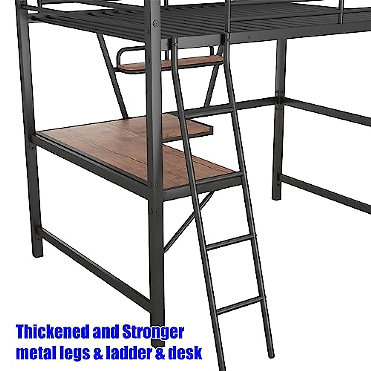 ZORQ Upgraded Version & Stronger Steel Loft Bed Full Size with Desk Underneath and Storage Shelf and Safer Ladder, Thickened More Rust-Resistant Metal Full Loft Bed Frame (Easier to Assemble) (Black)