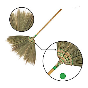 SN SKENNOVA - Asian Flower Grass Broom Witch Broom Bamboo Stick Handle Red or Green on Random