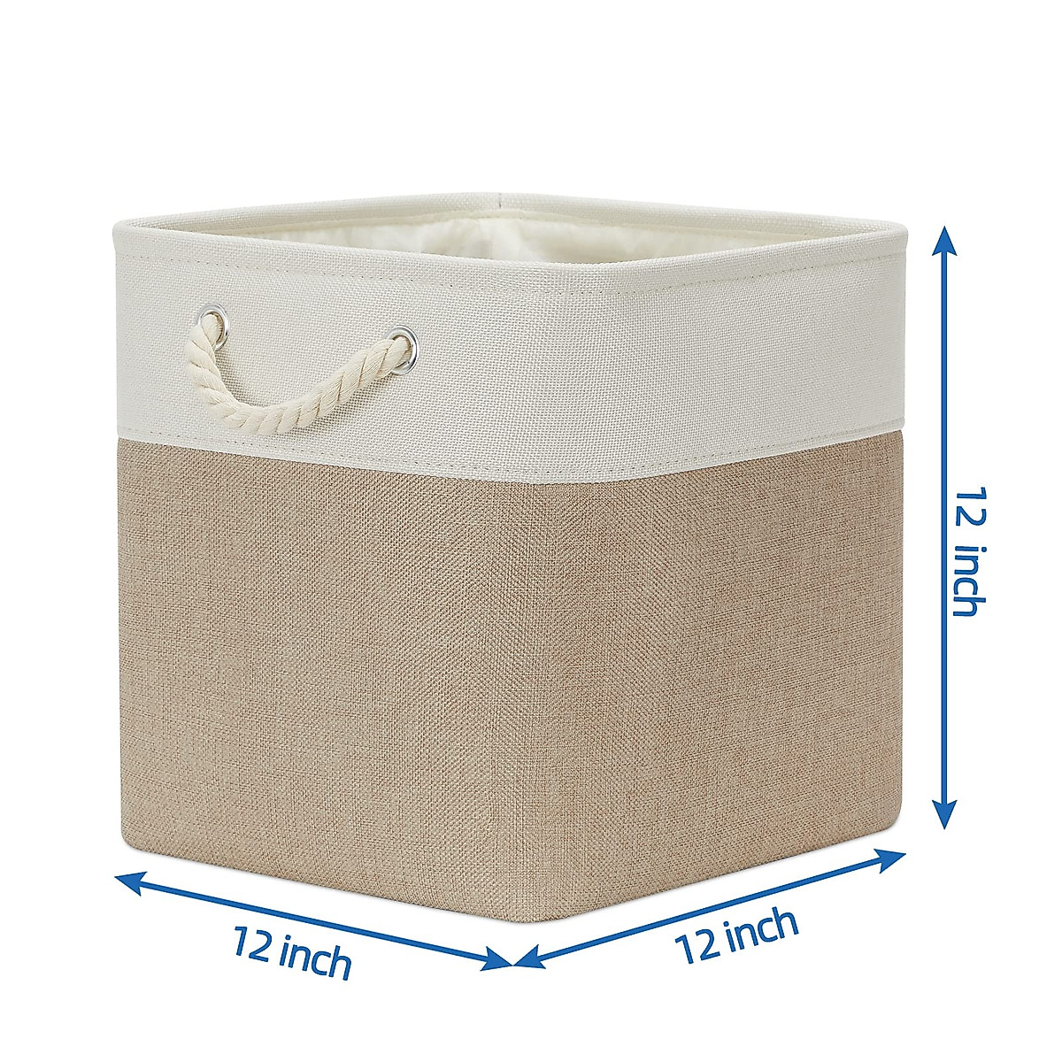 Temary 4 Pack Cube Storage Bins Cloth Baskets for Shelf, Fabric Storage Cubes 12 x 12 Baskets Gift Empty Baskets with Handles, Baskets for Storage (White&Khaki)