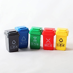 Miniature Dollhouse Trash Can 5PCS Set Garbage Truck's Trash Cans Model Simulation 1:12 Scale Cleaning Supplies Decoration Accessories