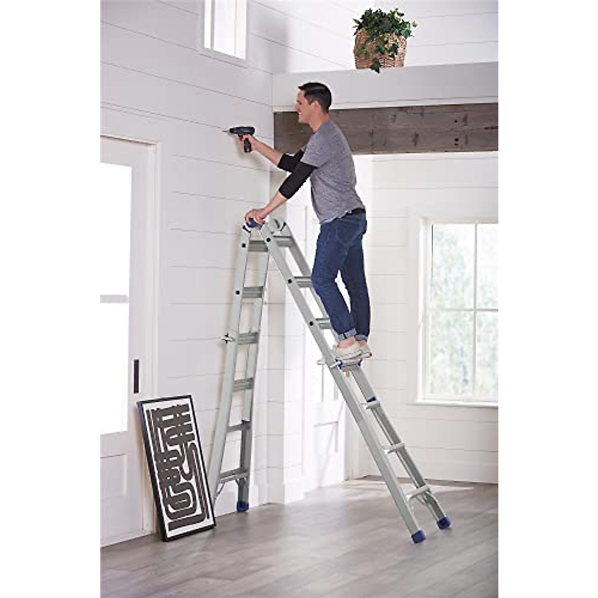 COSCO 18ft Reach Height Aluminum Multi-Position Ladder ,300 lb. Load Capacity Type IA Duty Rating