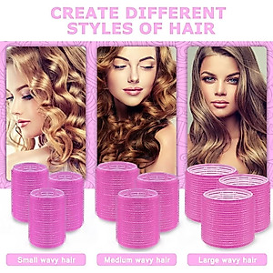 Self grip hair roller set,18 pcs,Hair rollers with hair roller clips and comb,Salon hairdressing curlers,DIY Hair Styles, Sungenol 3 Sizes Rose red Hair Rollers in 1 set
