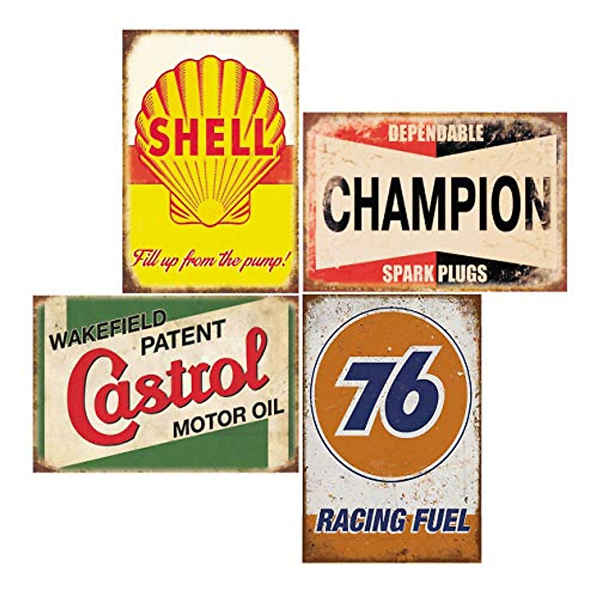 Vintage Tin Signs 4-Piece Set for Retro Garage & Man Cave Decor