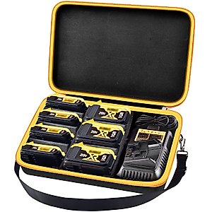 Extra Large Battery Storage Holder Case for DEWALT 20V/ 60V MAX XR Battery &Charger, Tool Batteries Pack Carrier Box for 20V 60V 2.0/3.0/4.0/5.0/6.0/9.0-Ah Batteries, Adapter - Black Inside