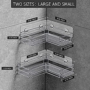 Nieifi Adhesive Corner Shower Caddy Shelf Basket Rack with Hooks, Rust Proof Stainless Steel Bathroom Shelf Shampoo Holder No Drilling 2 Pack