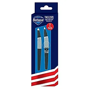Barbasol Non Slip Stainless Steel Tweezer (2 Pack) - Slanted and Pointed