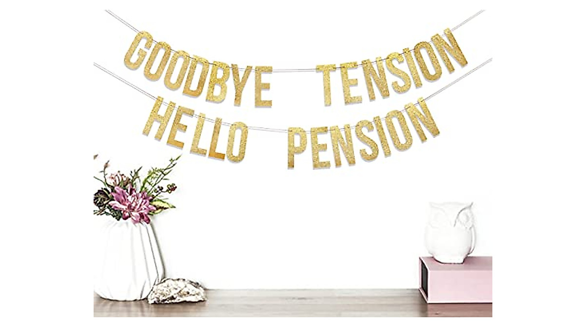 Retirement Party Banner - Goodbye Tension Hello Pension | WAWOO