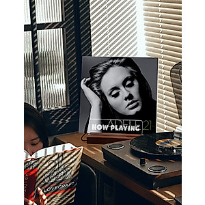 POSVIU Now Playing Vinyl Record Stand - LED Lighting Display, Solid Walnut & Acrylic,Vinyl Record Holder for LP Albums, Warm Lights (Walnut)