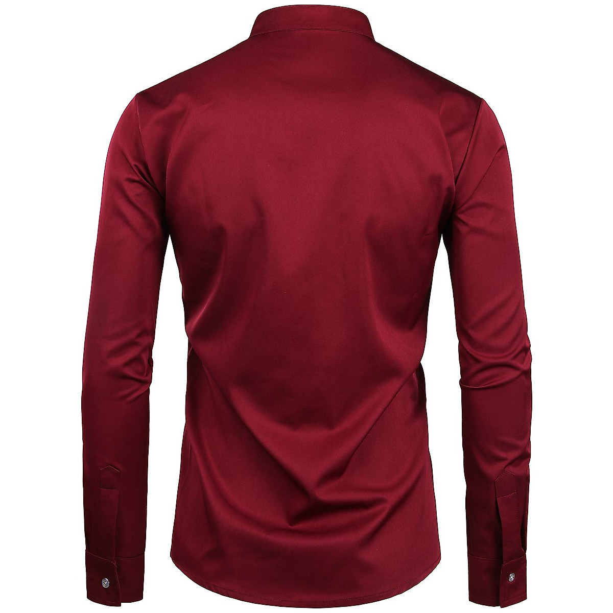 ZEROYAA Mens Hipster Design Golden Floral Embroidery Slim Fit Long Sleeve Mandarin Collar Shirts Tops ZZCL08 Burgundy Large