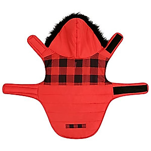HDE Dog Puffer Jacket Fleece Lined Warm Dog Parka Winter Coat with Harness Hole Buffalo Plaid - L