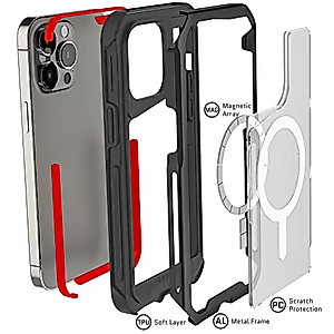 Ghostek ATOMIC Slim MagSafe iPhone 14 Pro Max Case - Military Grade Aluminum Bumper, Clear Back Cover (6.7-inch, Black)