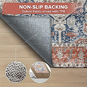 Pajata Red and Blue Vintage 5X7 Area Rug Oriental and Bohemian Carpet for Bedroom Kitchen and Living Room Non-Shedding and Easy-Cleaning