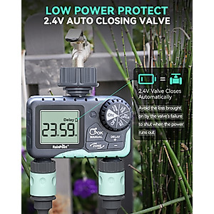 RAINPOINT Water Timer for Garden Hose - 2 Zone Sprinkler Timer with Rain Delay/Manual Watering/Automatic Irrigation Controller System - Water Hose Timer Programmable Faucet Timer for Yard Lawn