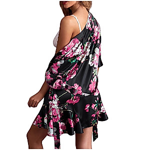 NOIPPONG Belly Costumes for Women Sleepwears Polyester Flower Prints Bedroom Lady Role Playing Lingerie for Women Large Black