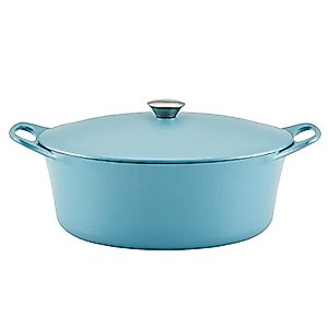 Rachael Ray NITRO Cast Iron Dutch Oven, 6.5 Quart, Agave Blue
