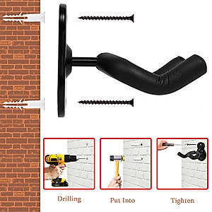 JMTEEA Guitar Wall Mount Hanger 2 Pack Hook Black Metal Guitar Holder Stand for All Size Musical Instruments Bass, Mandolin, Banjo, Violin, Ukulele Accessories