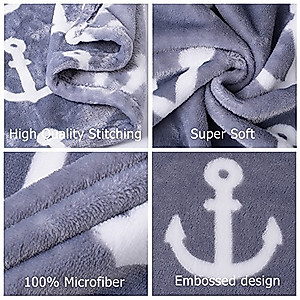 JML Flannel Blanket Sofa Couch Throw Blanket Super Soft Lightweight Microfiber Fuzzy Plush Throw Blanket Shawls and Wraps Anchor Fleece Throw for Adults,Pet,Travel,Home,Bed,Chair Decor- Grey Anchor