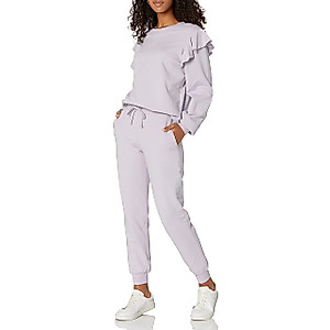 The Drop Women's Ruby Ruffle Sleeve Crewneck Sweatshirt, Dusty Purple, S
