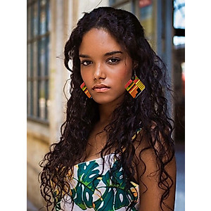 African Earrings for Women Wooden Round Map Painted Drop Earrings for Black Women (Style-A, Wood)