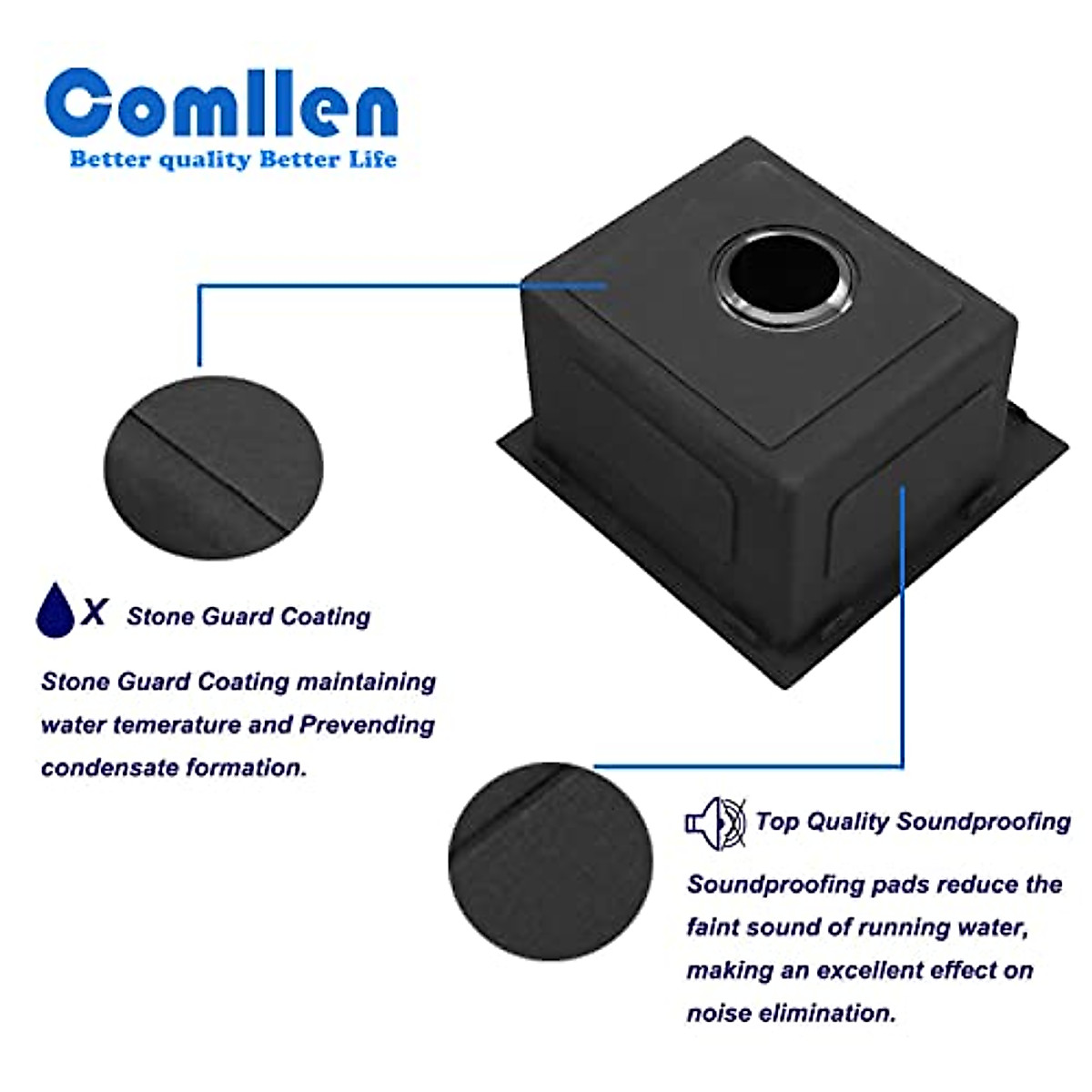 Comllen 15 x 17 inch Black Bar Sink Undermount，Black Stainless Steel Wet Bar Prep Sink Small Kitchen Sink Single Bowl RV Sink with Bottom Grid and Strainer-KYL001B