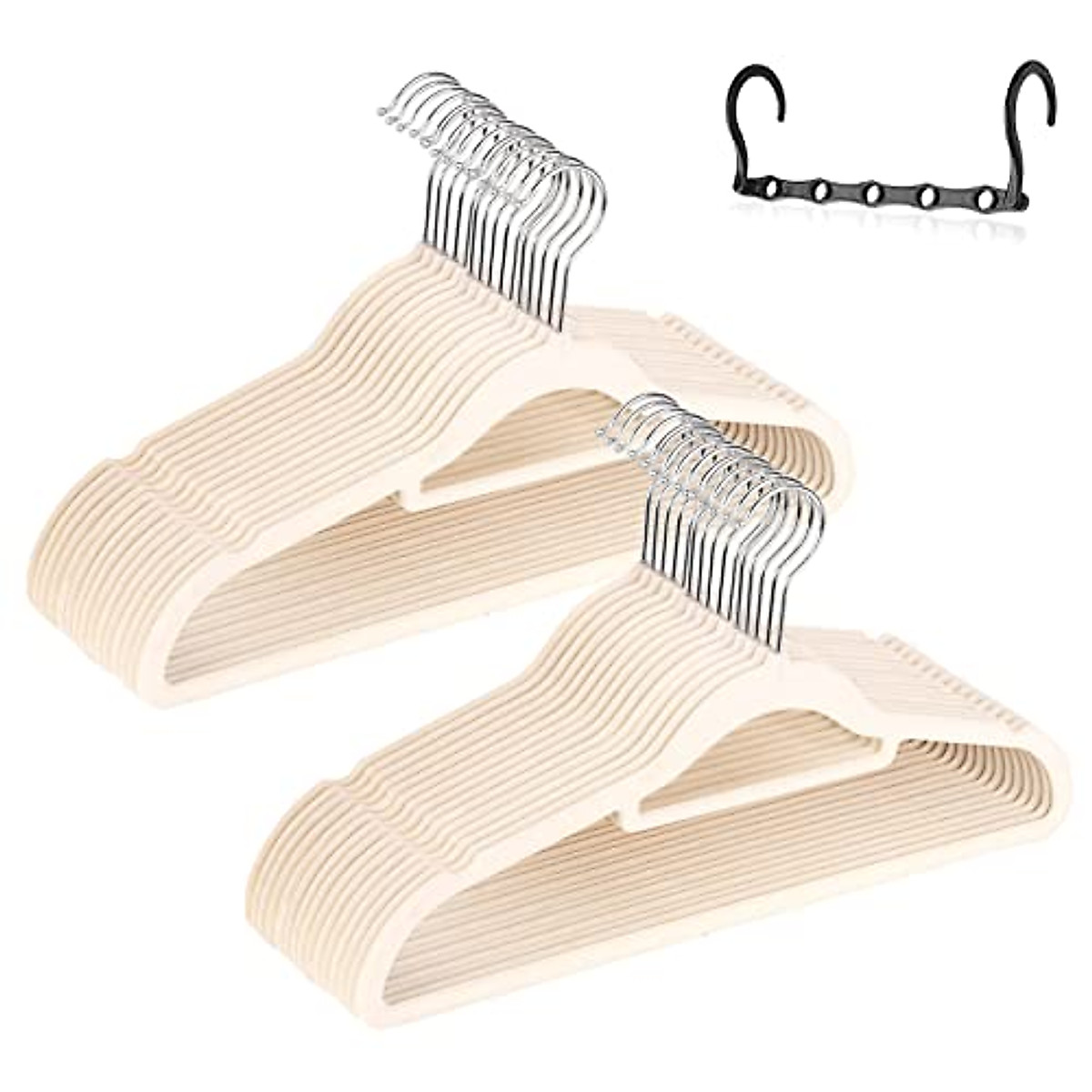 Specilite Velvet Hangers 30 Pack, Ivory Clothes Hangers Non Slip and No Shedding with 360° Swivel Hook, Ultra Thin and Space Saving Felt Hangers by Sturdy ABS Plastic, for Suits, Shirts, Coats