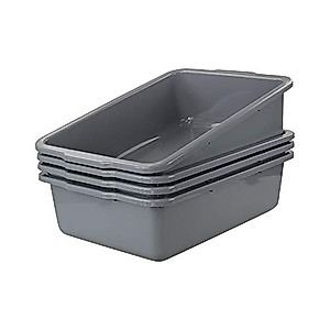 Teyyvn 4 Packs Plastic Bus Tubs, Gray Large Utility Bus Box/Commercial Tote Box, 32 L