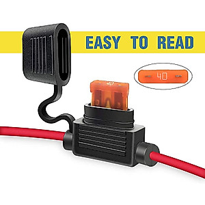 MCIGICM Fuse Holder 10 Gauge, Inline Fuse Holders 10 AWG Waterproof with 40 Amp Fuse, 3 Pack