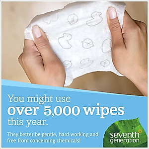 Seventh Generation Free & Clear Baby Wipes with easy open top, 64 count packs (pack of 12) (768 wipes)