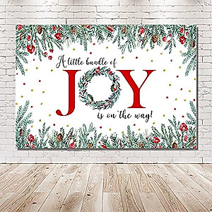 MEHOFOND 7x5ft Christmas Boy Girl Baby Shower Backdrop A Little Bundle of Joy is On The Way Red Xmas Winter Wonderland Photography Background Cake Table Decoration Photoshoot Studio Banner