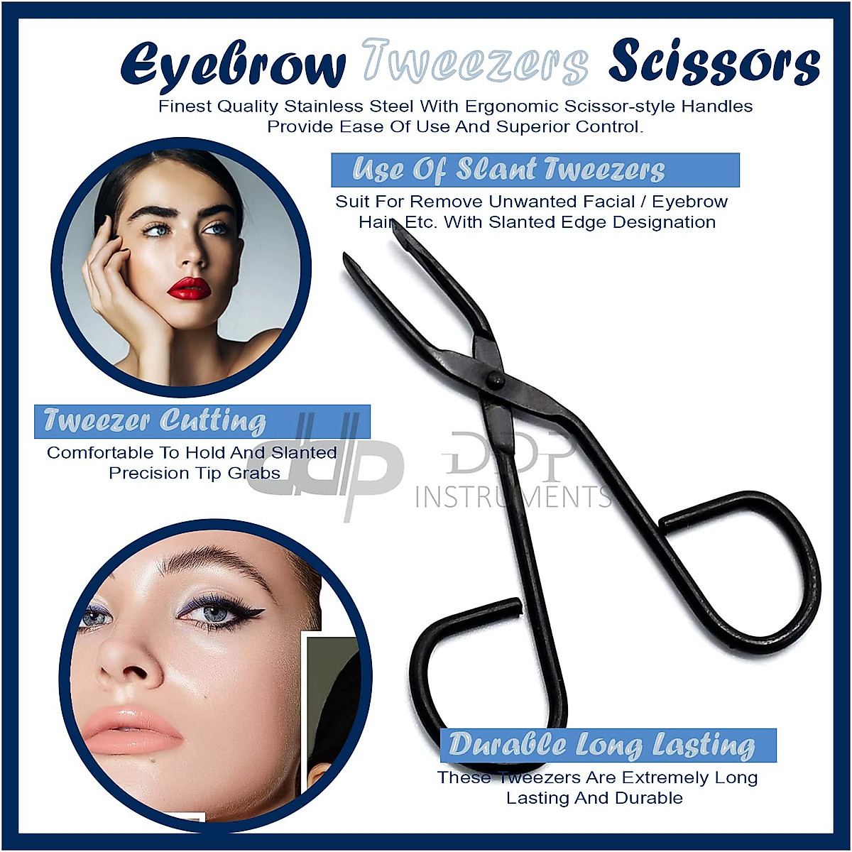 DDP Pro Scissor-like Tweezer Slant 'Eyebrow Black Color