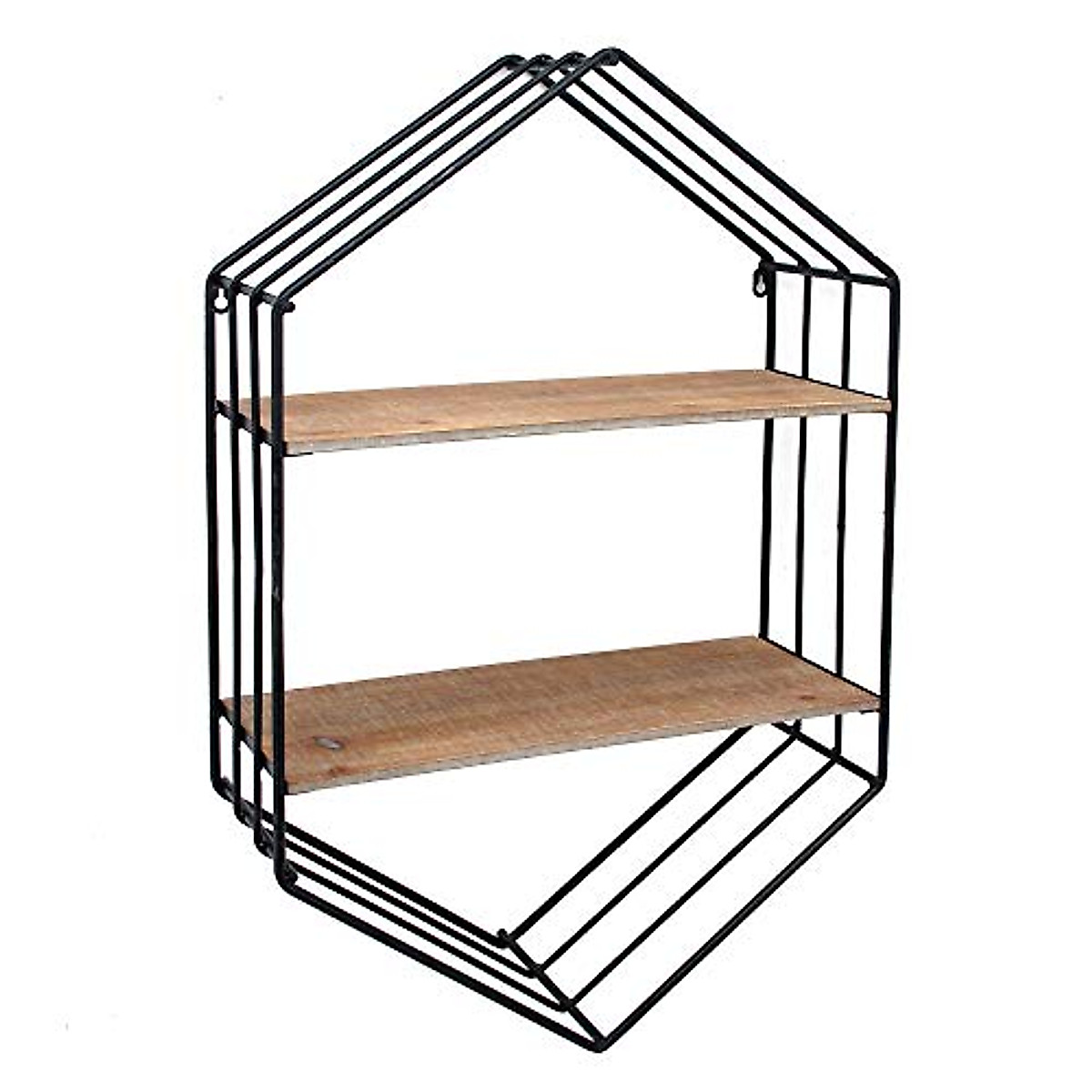 Sagebrook Home 14734 Metal/Wood 20" Hexagon Shelf, Brown/Black, 19.88" L x 7.87" W x 31.5" H