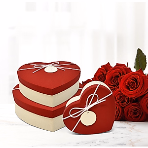 Valentine's Day Heart Shaped Gift Boxes 3 Pack Red and Off White Valentine Hearts Treat Box with Lids & Ribbon Bow Valentines Nesting Cookie Box for Gift Giving Holiday Decorative Present Wrapping