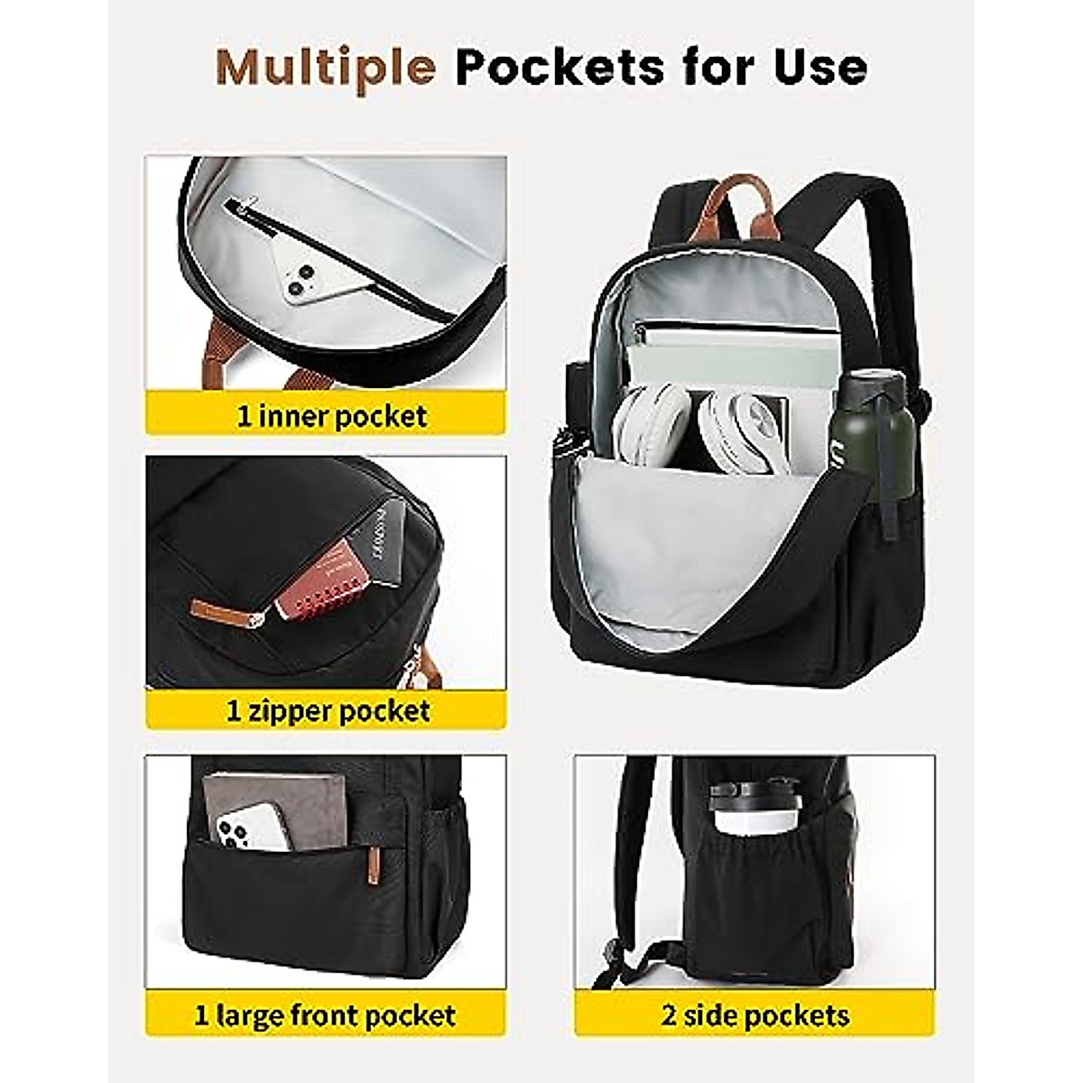 Vorspack Backpack for Men and Women - Lightweight Backpack Classical Basic Bookbag with Multi-pockets Casual Daypack for College Workplace Travel - Black