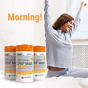 AWOW Scented CPAP Wipes CPAP Mask Cleaner for Daily CPAP/BiPAP Mask Maintenance, 100% Cotton Safe on CPAP Masks, Mildly Scented Citrus Fragrance 62 ct CPAP Mask Wipes (3pk, 186 CPAP Cleaning Wipes)