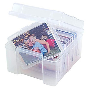 westlake art Photo Keeper Storage Box, 5.25"x8"x7.5", Clear Box for Organizing Photos, Bundle Fabric Measuring Tape, Durable & Transparent, Stackable Picture Containers~ [Pack of 2]