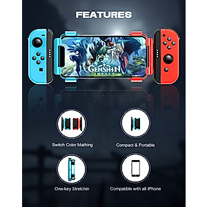 Joso Switch Joy-Con Grip Holder with Cell Phone Mount, Compatible with All iOS 16.0+ iPhones, Easy to Install & Stable, Enjoy Mobile Games, COD, Genshin Impact, Switch Accessories, Not for Android