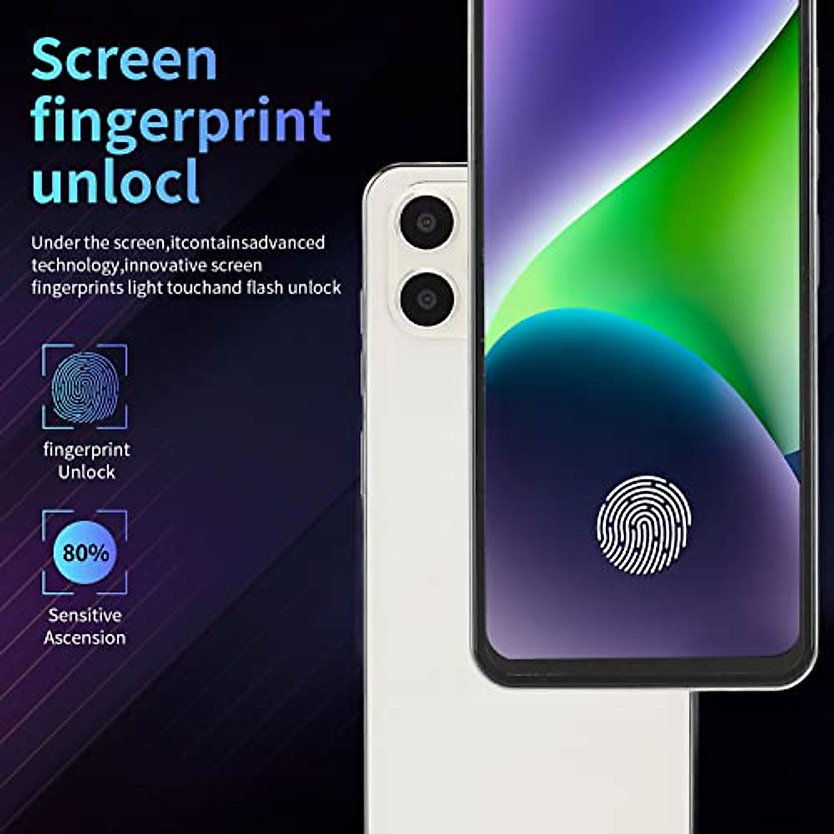 VINGVO Mobile Phone, 100V to 240V 6.7 Inch HD Screen Smartphone RAM 4GB ROM 128GB Dual Card Dual Standby for Phone Calls (White)