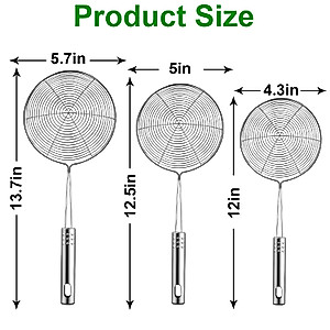 Swify Set of 3 Asian Strainer Ladle Stainless Steel Wire Skimmer Spoon with Handle for Kitchen Frying Food, Pasta, Spaghetti, Noodle-30.5cm, 32cm, 35cm