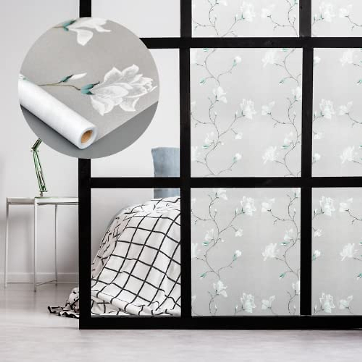 SUNBABY Magnolia Window Privacy Film: Stained Glass Window Film, Frosted Glass Window Film, Decorative Window Film, Window Cling Privacy Film
