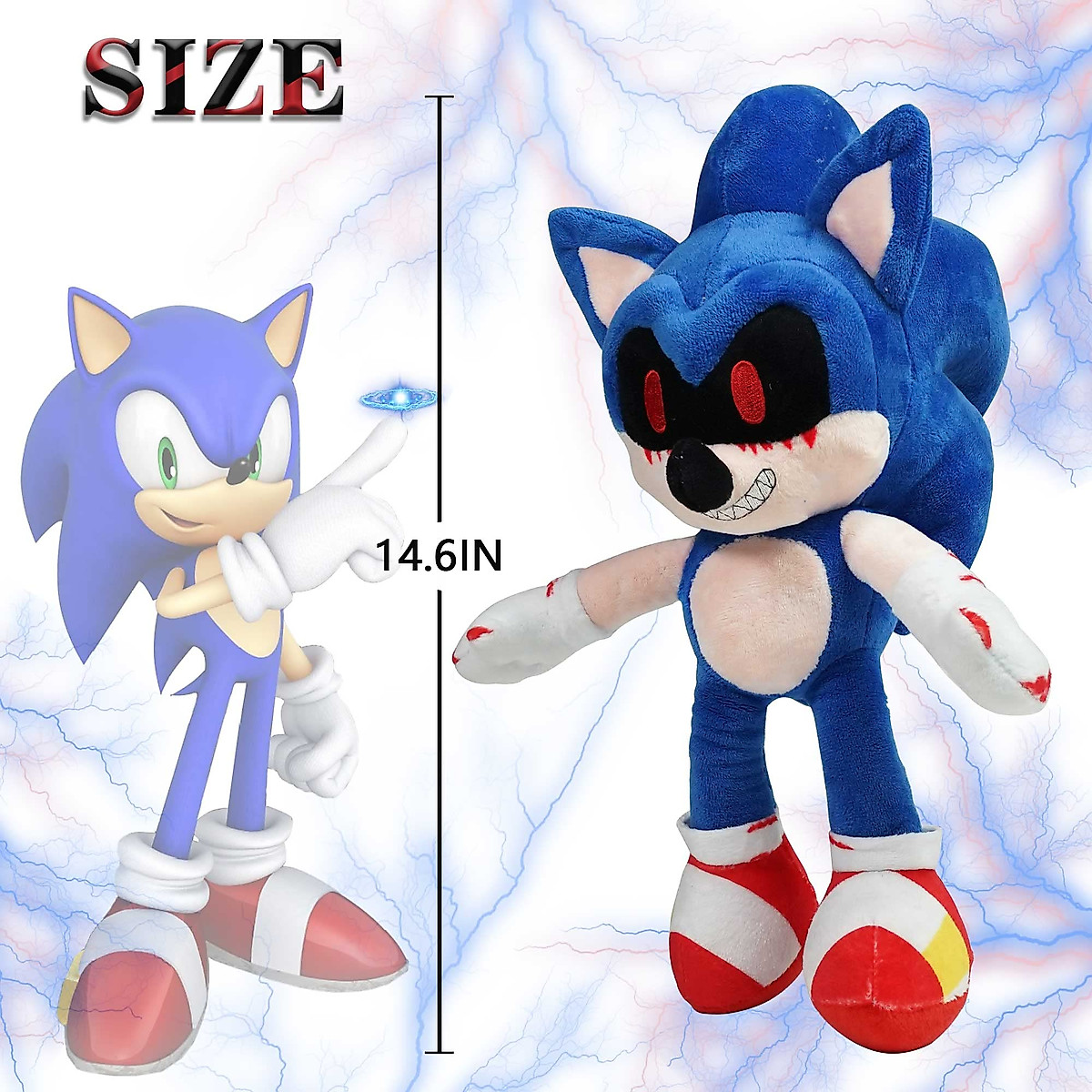 sh Toys 14.6 Inch Evil Dark Sonic.exe Plush Toy, Blood Dark Sonic Stuffed Plush Doll, Gift for Kid Adult and Game Sonic Fans (Sonic exe)
