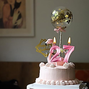 Number 2 Birthday Cake Candles, 3D Shape Number Birthday Candle, 2nd Birthday Cake Topper Decorations (Pink)