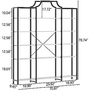 Auromie Triple Wide 5-Tier Bookshelf, 70.87" L x 79.13" H Extra Large Bookcase, Tall Open Etagere Display Shelf with Metal Frame, Freestanding Modern Storage Shelves for Home Office, Black&White
