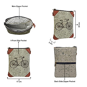 Mona B Canvas Handbag for Women | Zipper Bag | Crossbody Bag | Stylish Vintage Recycled Upcyled Bags Women (Brown-Cruiser)