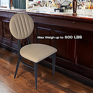 LUCKYERMORE Leather Dining Room Chair Set of 2 Heavy Duty Kitchen Chair Upholstered Vinyl Dining Chair with Round Back Modern Industrial Metal Frame 500LBS Weight Capacity,Black+Beige