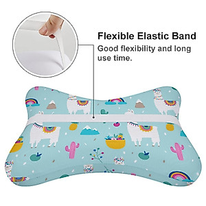 MZERSE Car Neck Pillow 2 Pieces Travel Pillow Compatible with Cute Cactus Blue Sky Rainbow Llama Alpaca for Head Rest Neck Support Head Cushion Support for Car Seat Airplanes Sleeping