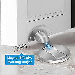 Magnetic Door Stopper, Invisible Magnetic Door Stop, Brushed Satin Nickel, No Need Drill with 3M Adhesive, Stainless Steel Floor Magnetic Door Catch Door Hold (Silver)