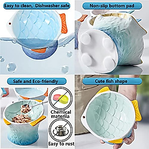 Raised Tilted Ceramic Cat Food Bowl - Cute Pink Fish Shape Elevated Slanted Shallow Angled Cat Dish - Personalized Pet Feeder for Kitty Dry Wet Treats Feeding - Ergonomic Anti Vomiting Whisker Fatigue