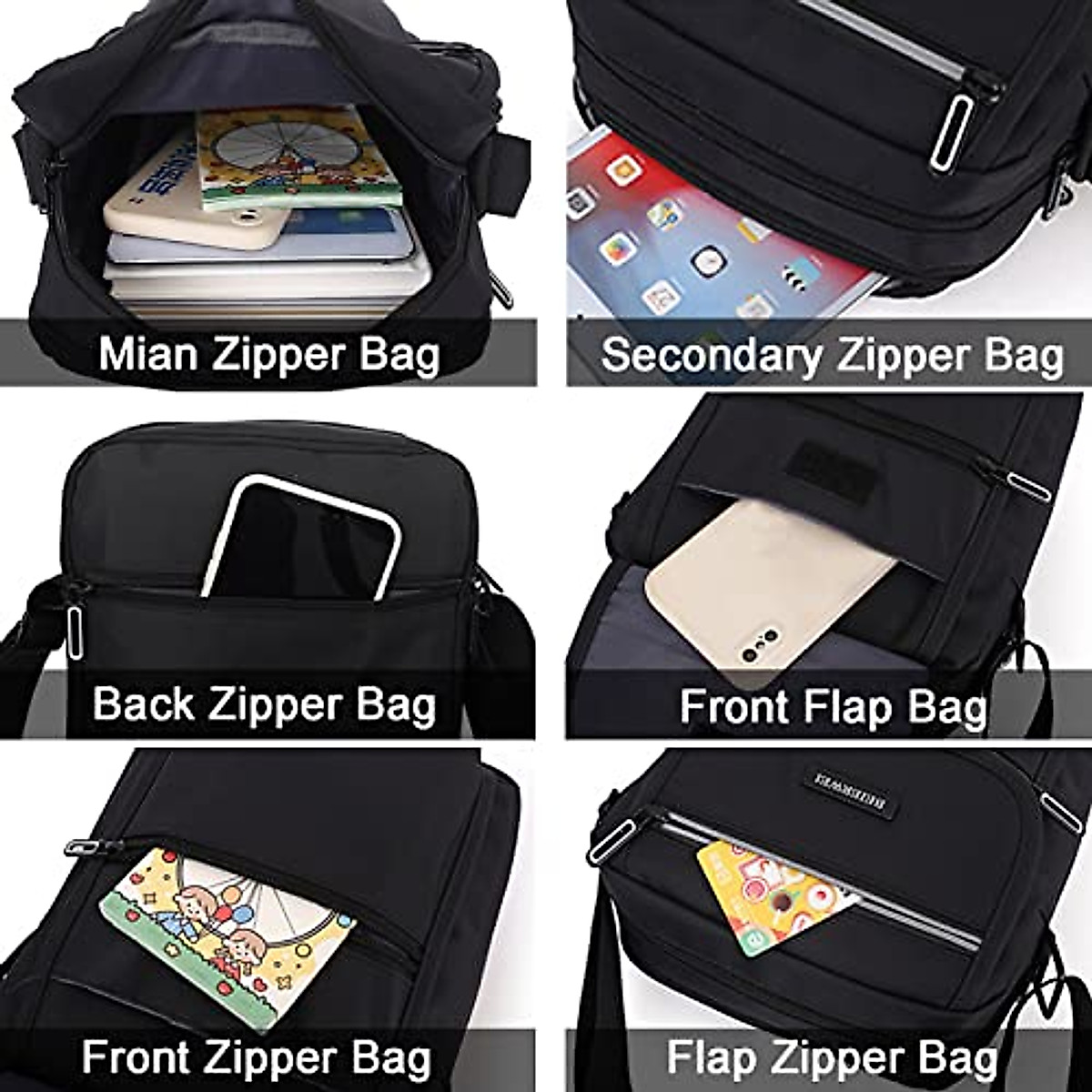 BIMMI Messenger Bag, Crossbody Shoulder Bag (2-black)