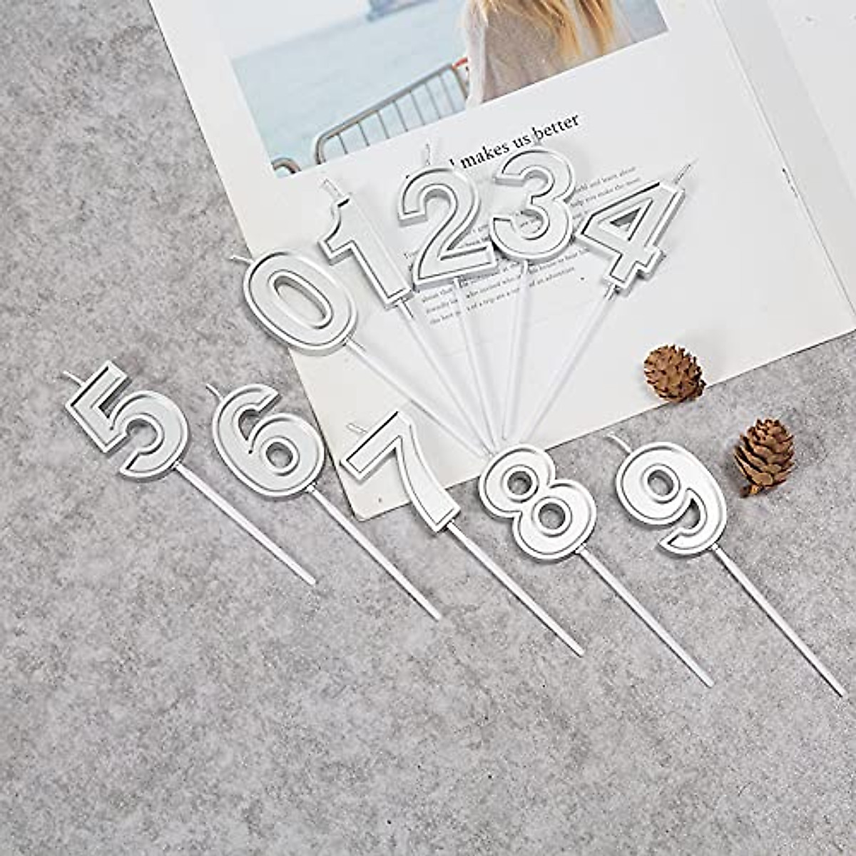 27th Birthday Candles Cake Numeral Candles Happy Birthday Cake Candles Topper Decoration for Birthday Wedding Anniversary Celebration Supplies (Silver)